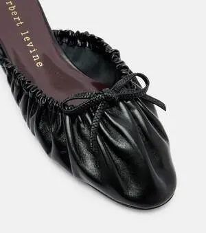 HERBERT LEVINE Gather Around Ruched Leather Mules - Black