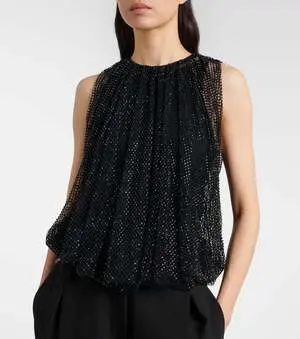 Sportmax Embellished Mesh And Jersey Top - Black