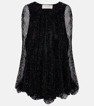 Sportmax Embellished Mesh And Jersey Top - Black