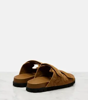 Miu Miu Quilted Suede Slides - Green