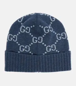 Gucci Gg Jacquard Cashmere Beanie - Blue