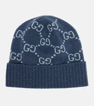 Gucci Gg Jacquard Cashmere Beanie - Blue