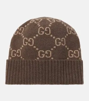 Gucci Gg Jacquard Cashmere Beanie - Brown