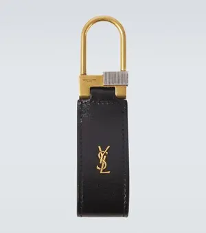 Saint Laurent Tiny Cassandre Leather Keychain - Black