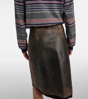 Miu Miu Suede-trimmed Leather Midi Skirt