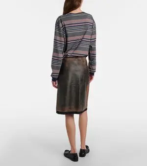 Miu Miu Suede-trimmed Leather Midi Skirt
