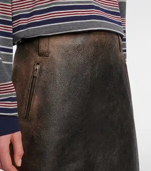 Miu Miu Suede-trimmed Leather Midi Skirt