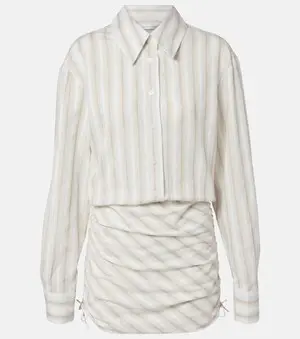 Christopher Esber Ruched Striped Cotton Minidress - Beige