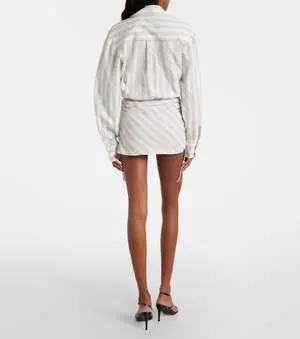 Christopher Esber Ruched Striped Cotton Minidress - Beige
