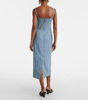 Dries Van Noten Printed Denim Midi Dress - Blue