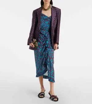 Dries Van Noten Printed Draped Ruffled Midi Skirt