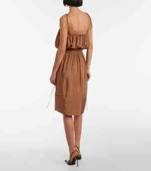 Saint Laurent Shirred Chiffon Satin Midi Dress