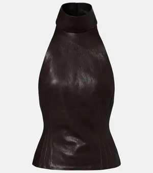 Magda Butrym Halterneck Leather Top - Brown