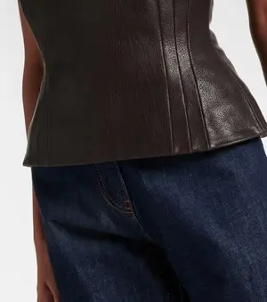 Magda Butrym Halterneck Leather Top - Brown