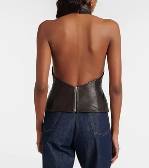 Magda Butrym Halterneck Leather Top - Brown