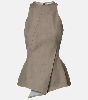 Magda Butrym Asymmetric Peplum Wool Top - Beige