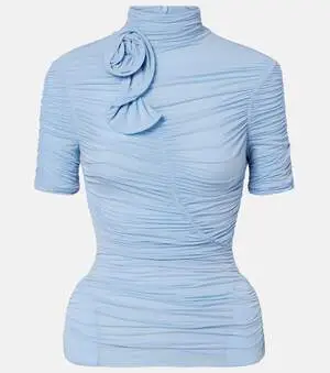 Magda Butrym Floral-appliqué Ruched Top - Blue