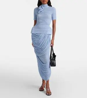 Magda Butrym Floral-appliqué Ruched Top - Blue