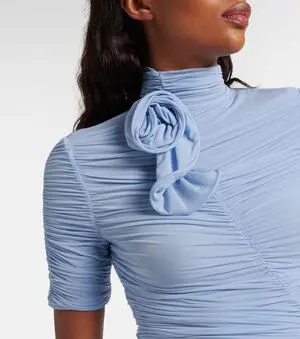 Magda Butrym Floral-appliqué Ruched Top - Blue