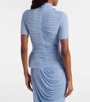 Magda Butrym Floral-appliqué Ruched Top - Blue