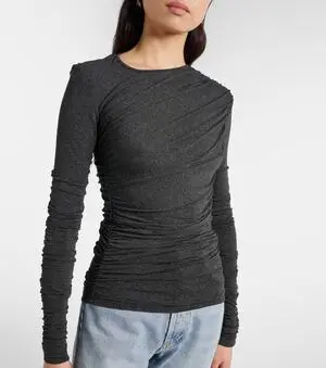 AGOLDE Tania Ruched Jersey Top - Grey