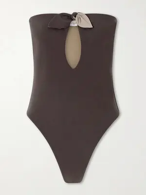 Saint Laurent SAINT LAURENT Bow-detailed Strapless Swimsuit Brown