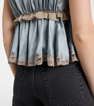 Chloé Lace-trimmed Silk Satin Top - Blue
