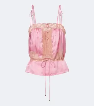 Chloé Lace-trimmed Silk Satin Top - Pink
