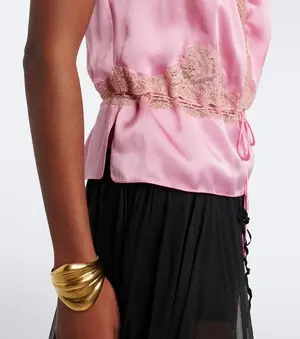 Chloé Lace-trimmed Silk Satin Top - Pink