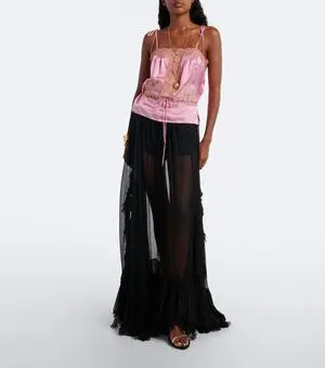 Chloé Lace-trimmed Silk Satin Top - Pink