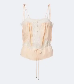 Chloé Lace-trimmed Silk Satin Top - Pink