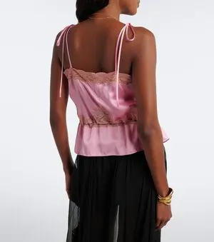 Chloé Lace-trimmed Silk Satin Top - Pink
