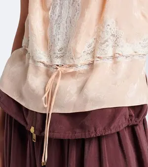 Chloé Lace-trimmed Silk Satin Top - Pink