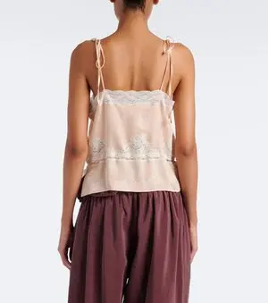 Chloé Lace-trimmed Silk Satin Top - Pink