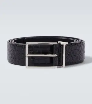 TOM FORD T Loop Croc-effect Leather Belt - Black