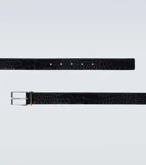 TOM FORD T Loop Croc-effect Leather Belt - Black