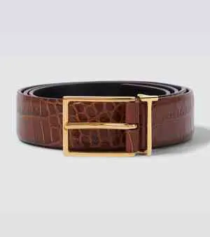 TOM FORD T Loop Croc-effect Leather Belt - Brown
