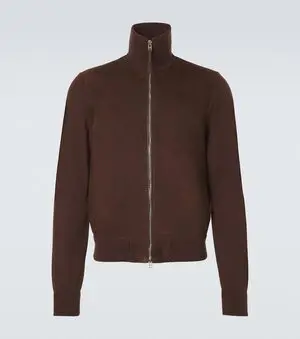 TOM FORD Suede-paneled Wool-blend Zip-up Sweater - Brown