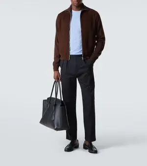 TOM FORD Suede-paneled Wool-blend Zip-up Sweater - Brown