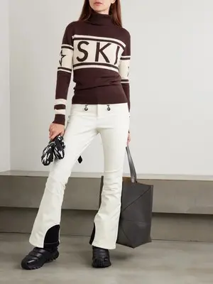 Perfect Moment Intarsia Merino Wool Turtleneck Sweater - Brown