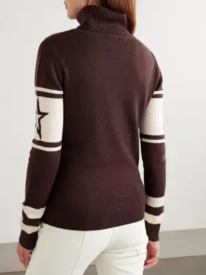 Perfect Moment Intarsia Merino Wool Turtleneck Sweater - Brown