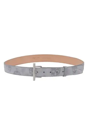 Alexander McQueen T-bar Skull Print Suede Belt - Grey/dark Grey/silver