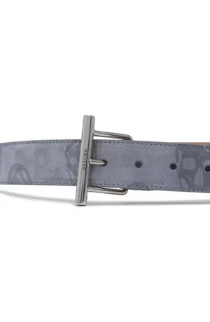 Alexander McQueen T-bar Skull Print Suede Belt