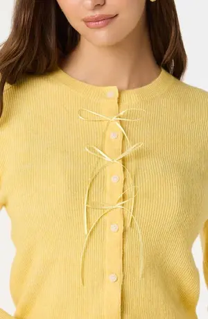 Astr The Label Satin Bow Knit Cardigan