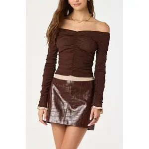 Astr The Label Ruched Off-the-shoulder Top - Brown