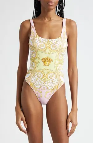 Versace Medusa Barocco Print One-piece Swimsuit - Pale Yellow Rose Quartz
