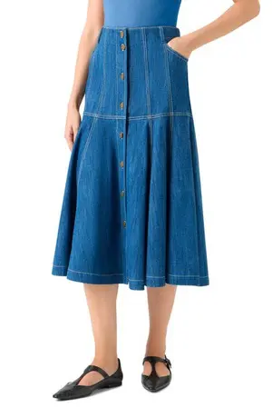 Akris Stretch Denim Tiered Skirt