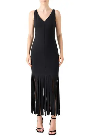 Akris Fringe Hem Sleeveless Midi Dress - Black