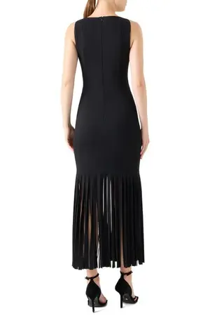 Akris Fringe Hem Sleeveless Midi Dress