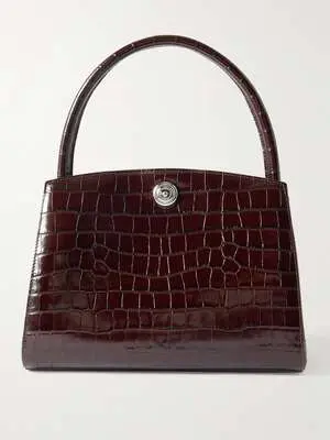 LIFFNER Pushlock Lady Croc-effect Leather Shoulder Bag - Dark Brown